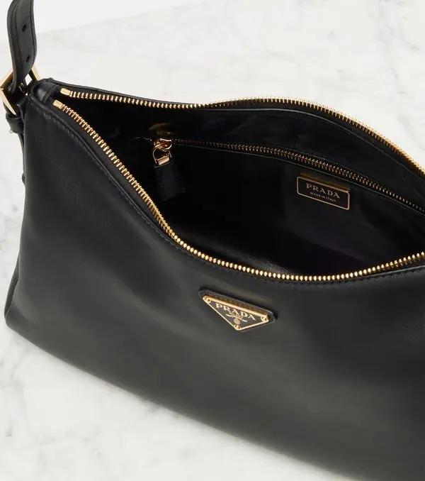 Prada Aimée Large Leather Shoulder Bag - Black