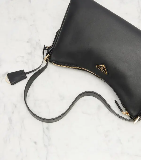 Prada Aimée Large Leather Shoulder Bag - Black