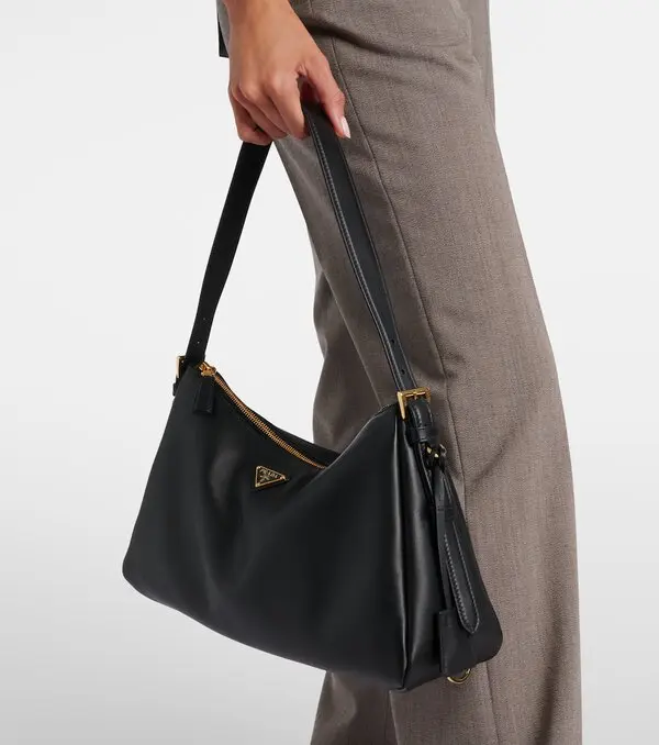 Prada Aimée Large Leather Shoulder Bag - Black