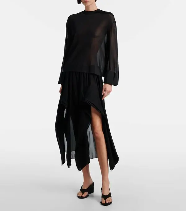 Alaïa Low-rise Georgette Wide-leg Pants - Black