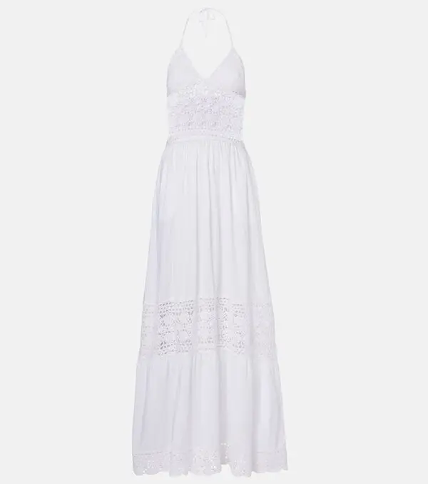 Anna Kosturova Filigree Crochet Halterneck Maxi Dress - White