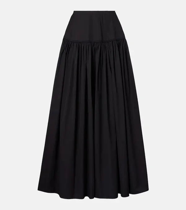 Alaïa Gathered Cotton Poplin Maxi Skirt - Black