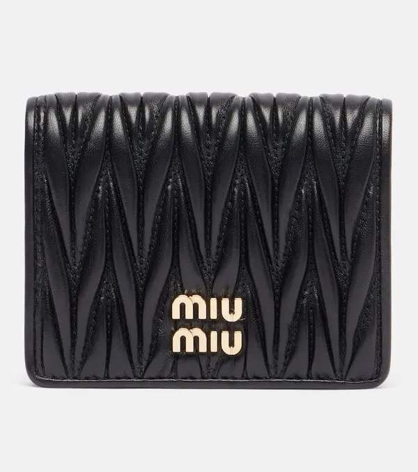 Miu Miu Logo Matelasse Leather Wallet - Black