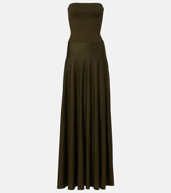 Alaïa Linen-blend Bustier Maxi Dress - Green