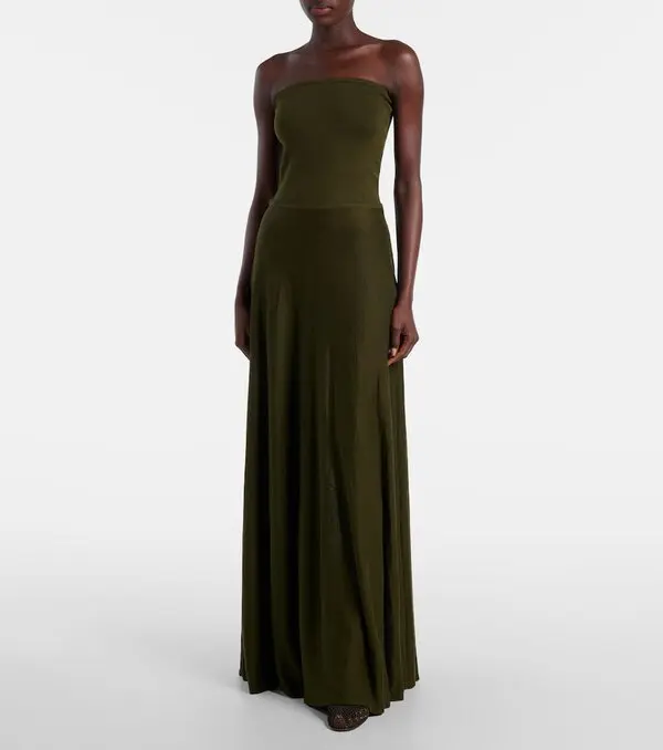 Alaïa Linen-blend Bustier Maxi Dress - Green