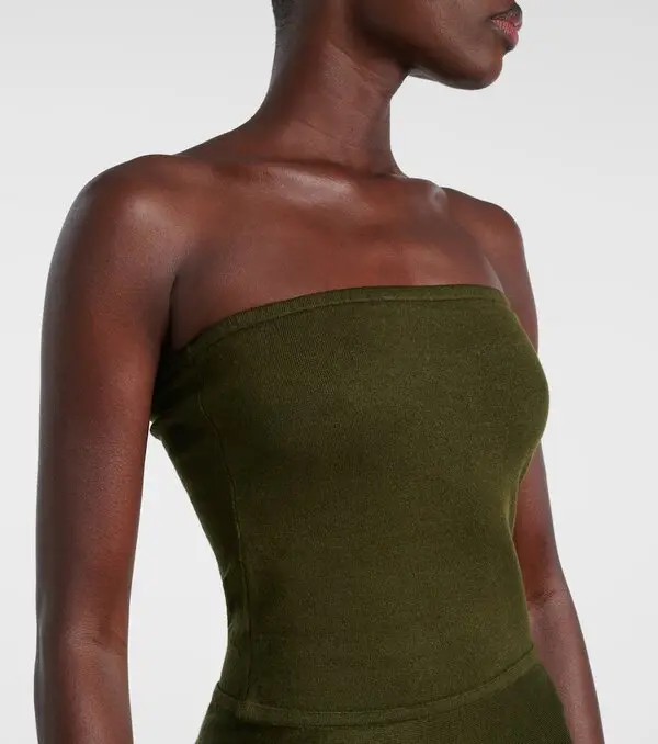 Alaïa Linen-blend Bustier Maxi Dress - Green
