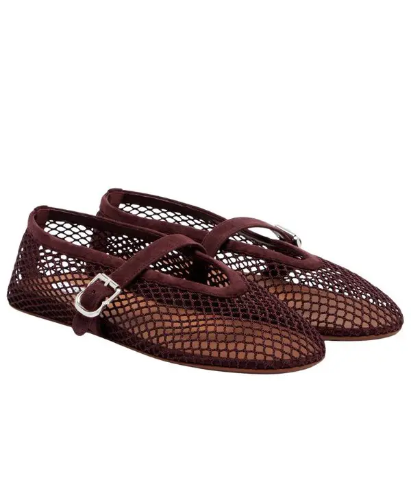 Alaïa Fishnet Mary Jane Ballerinas - Burgundy