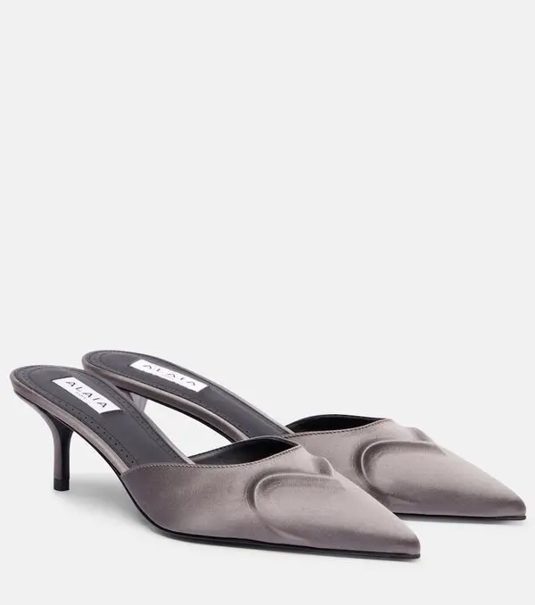 Alaïa Le Cœur 3d 55 Satin Mules - Grey