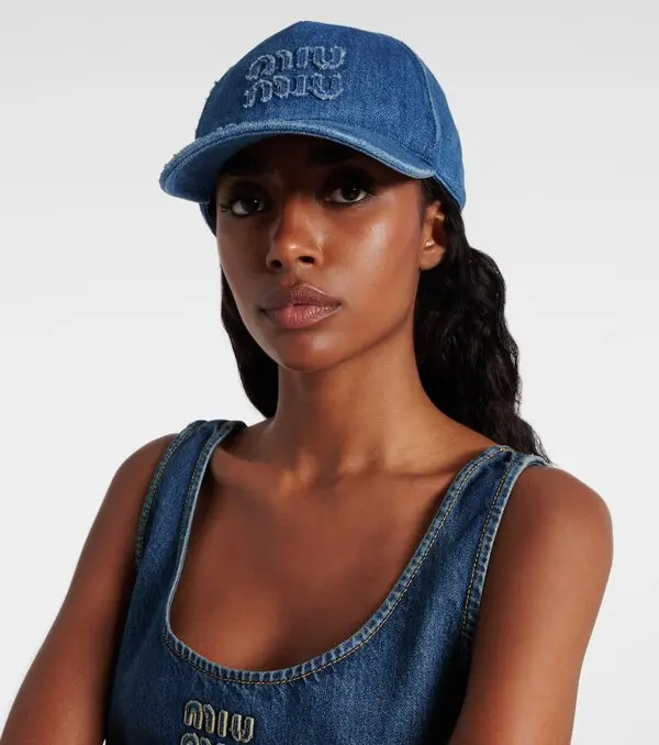 Miu Miu Logo Denim Baseball Cap - Blue