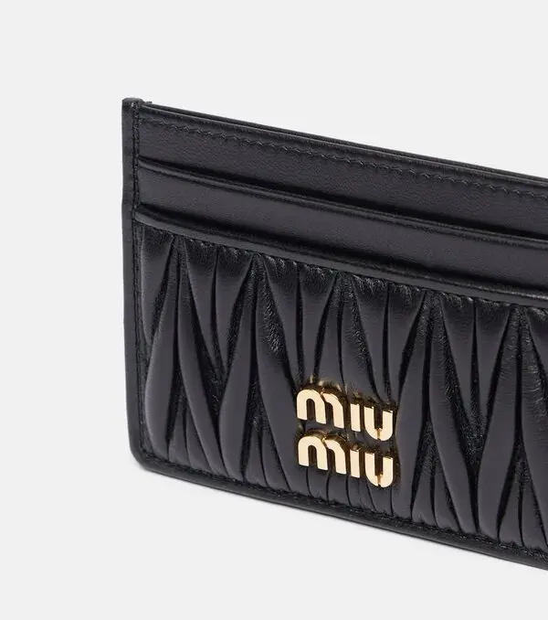 Miu Miu Logo Matelasse Leather Card Holder - Black