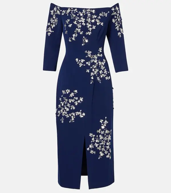 Carolina Herrera Embellished Off-shoulder Midi Dress - Blue