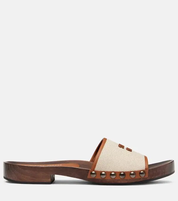 Miu Miu Logo Leather-trimmed Canvas Clogs