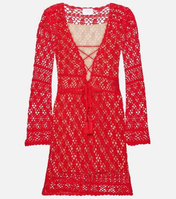 Anna Kosturova Bianca Crochet Cotton Mini Dress - Red