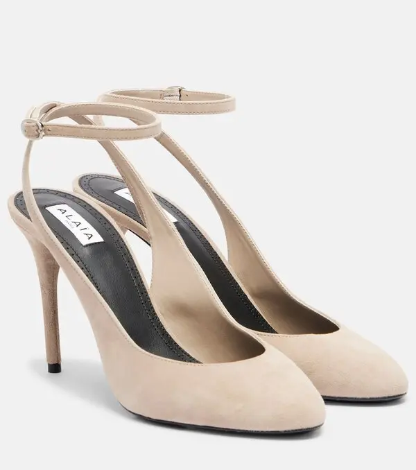 Alaïa Decolette 90 Suede Pumps - Beige