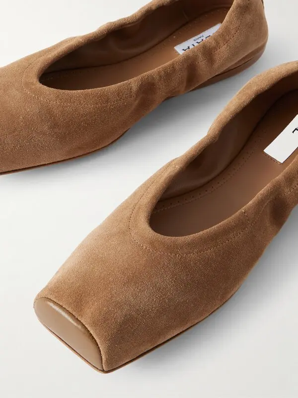 Alaïa Leather-trimmed Suede Ballet Flats - Brown
