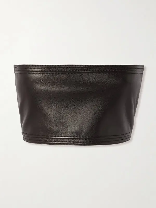 Alaïa Cropped Strapless Leather Top - Black
