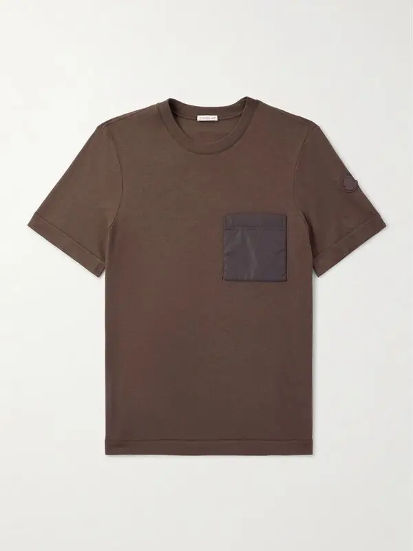 Moncler Logo-appliquéd Shell-trimmed Cotton And Cashmere-blend Jersey T-shirt - Brown