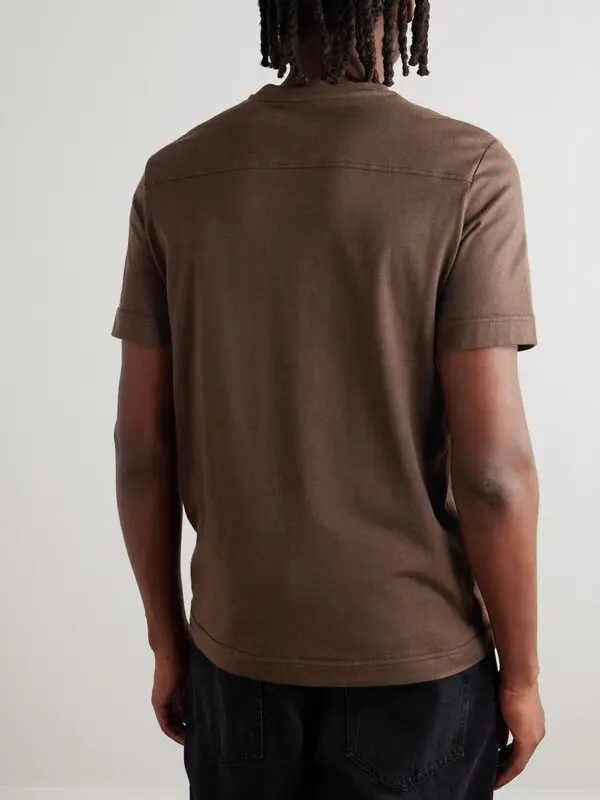 Moncler Logo-appliquéd Shell-trimmed Cotton And Cashmere-blend Jersey T-shirt - Brown
