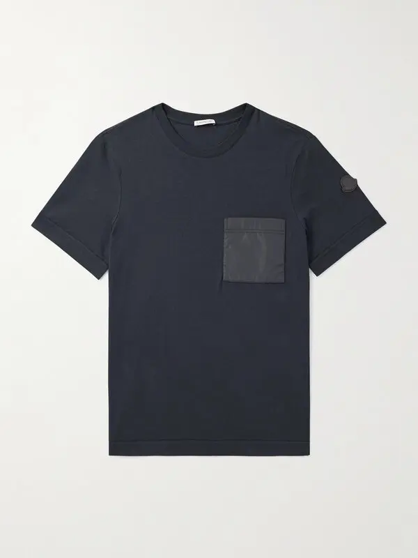 Moncler Logo-appliquéd Shell-trimmed Cotton And Cashmere-blend Jersey T-shirt - Blue