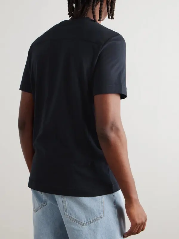 Moncler Logo-appliquéd Shell-trimmed Cotton And Cashmere-blend Jersey T-shirt - Blue