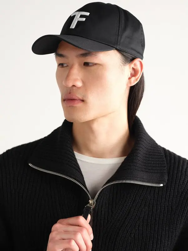 TOM FORD Logo-embroidered Cotton-twill Baseball Cap - Black
