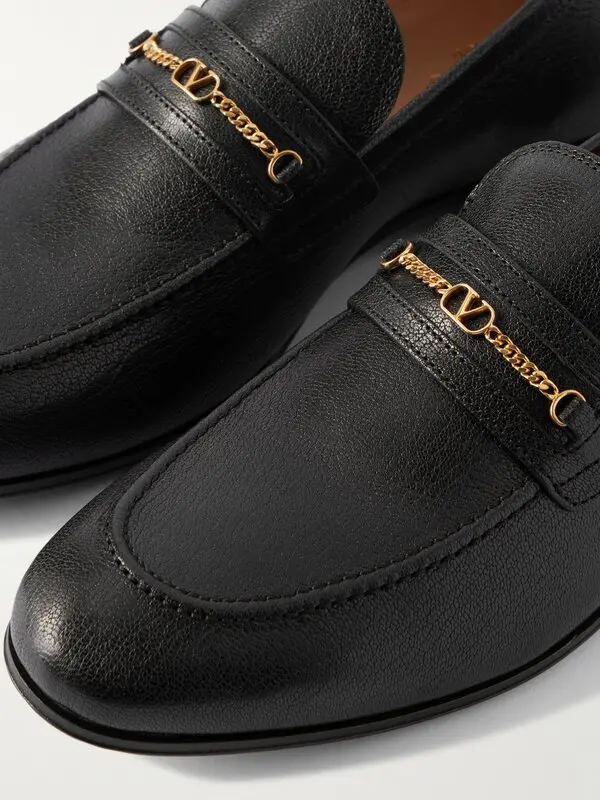 Valentino Garavani Logo-embellished Leather Loafers - Black