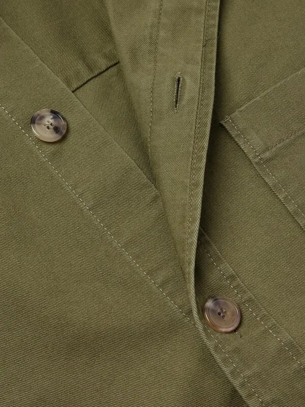Saint Laurent Logo-embroidered Cotton And Linen-blend Gabardine Overshirt - Green