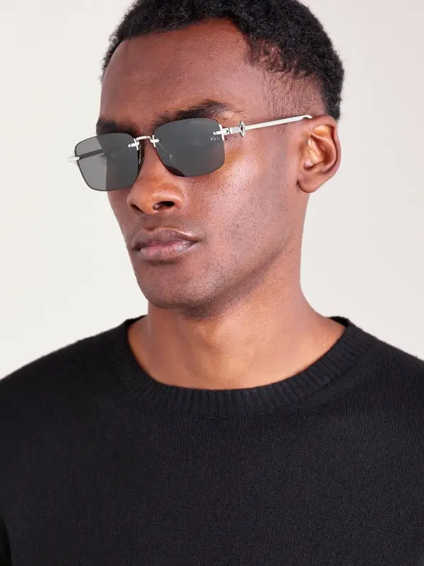 Dior Cd Diamond S11u Rectangular Rimless Sunglasses - Silver
