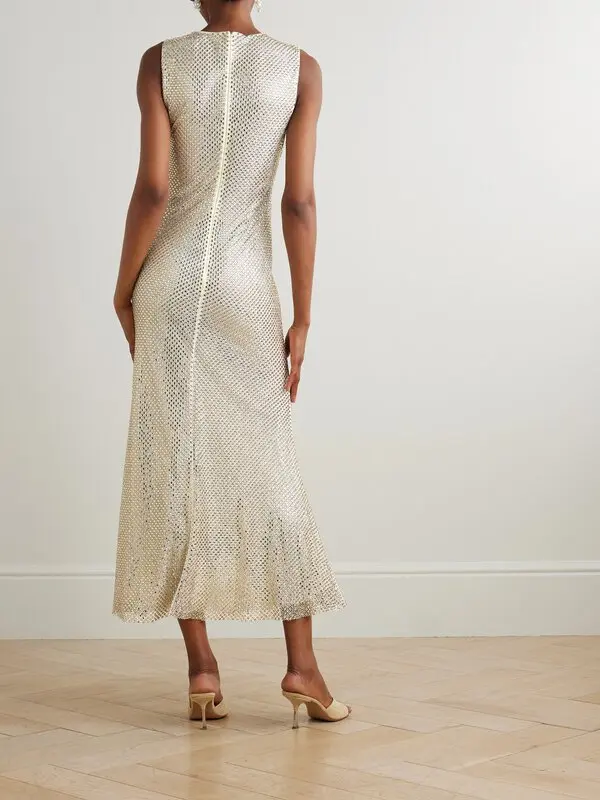 SELF-PORTRAIT Crystal-embellished Stretch-mesh Maxi Dress