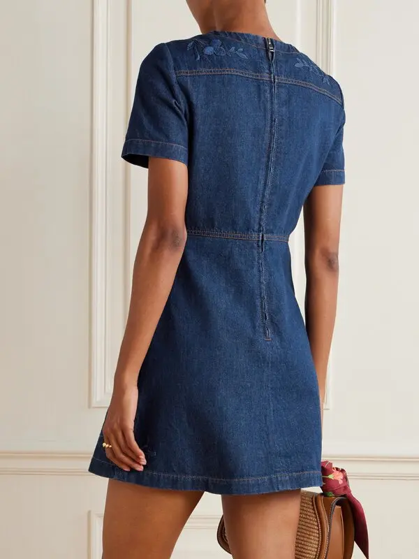 gucci denim mini dress Denim Mini Dress With Horsebit Detail