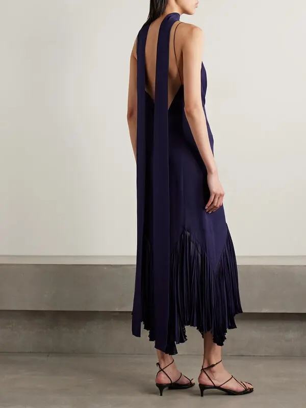 Khaite Candita Pleated Silk-georgette Maxi Dress With Scarf - Blue