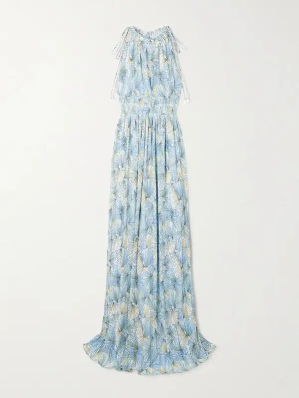 Veronica Beard Printed Plissé-chiffon Maxi Dress - Blue