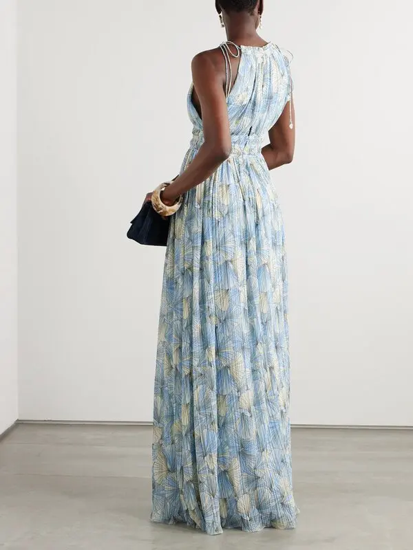 Veronica Beard Printed Plissé-chiffon Maxi Dress - Blue