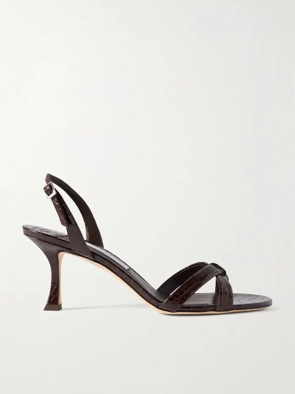 JIMMY CHOO Elsy 70 Croc-effect Leather Slingback Sandals - Brown