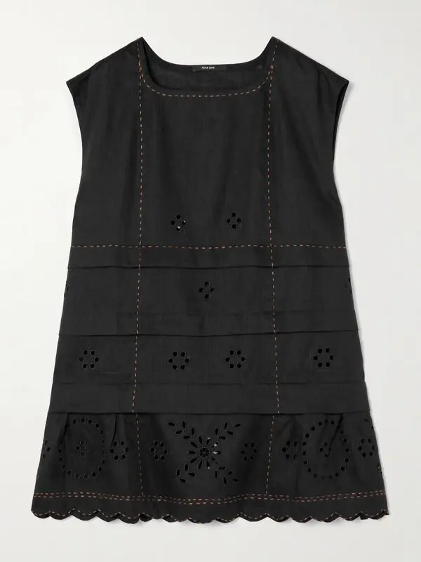 Vita Kin Gigi Topstitched Broderie Anglaise Linen Tank