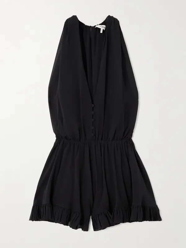 Chloé Draped Ruffled Silk-crepe Playsuit