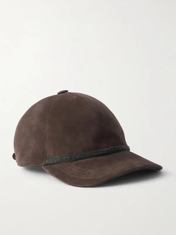 Brunello Cucinelli Bead-embellished Suede Baseball Cap - Brown