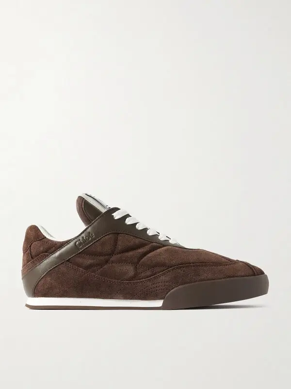 Chloé Kick Leather-trimmed Quilted Suede Sneakers - Brown