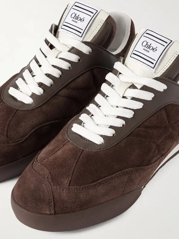 Chloé Kick Leather-trimmed Quilted Suede Sneakers - Brown