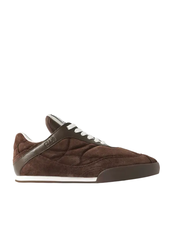 Chloé Kick Leather-trimmed Quilted Suede Sneakers - Chocolate