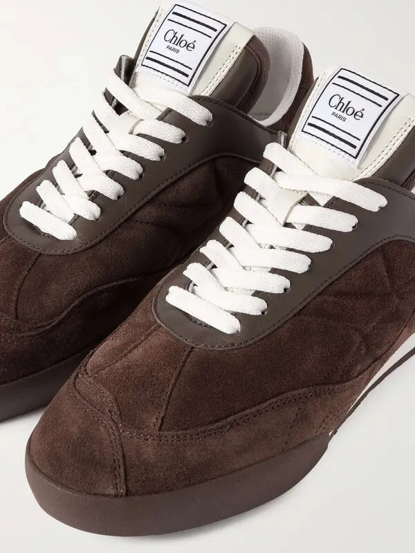 Chloé Kick Leather-trimmed Quilted Suede Sneakers - Chocolate