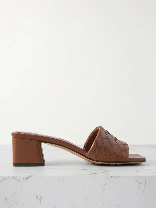 Bottega Veneta Riva Intrecciato Leather Mules - Brown