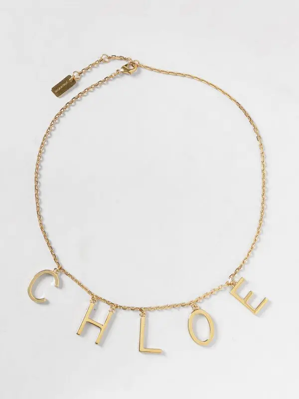 Chloé Brass Necklace With Logo Charm - Gold