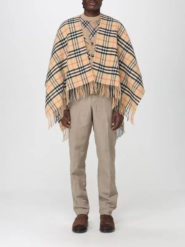 Burberry Checked Poncho With Fringe - Beige