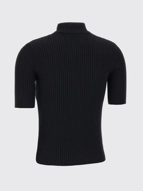 COURREGES Ribbed High Neck Short Sleeve Sweater - Black