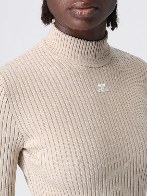 COURREGES Ribbed High Neck Short Sleeve Sweater - Hazel