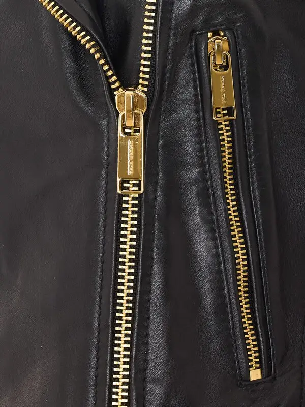 Michael Kors Slim Fit Studded Lamb Leather Biker Jacket