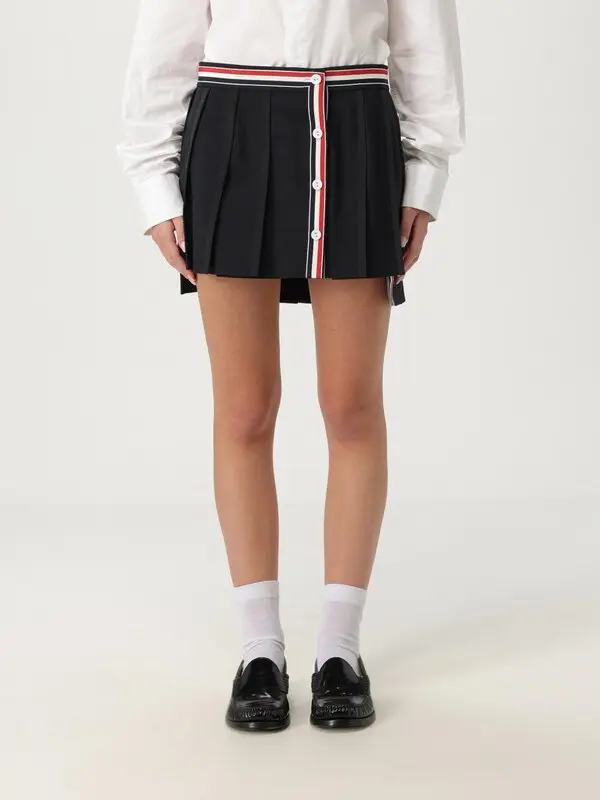 Thom Browne Pleated Mini Skirt With Tricolor Detail - Black