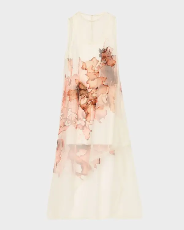 JASON WU Floral Print Organza Asymmetric Gown