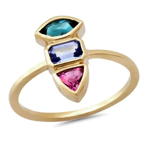 ELLIOT YOUNG 14k Gold Knife Edge Gemstone Ring - Multi